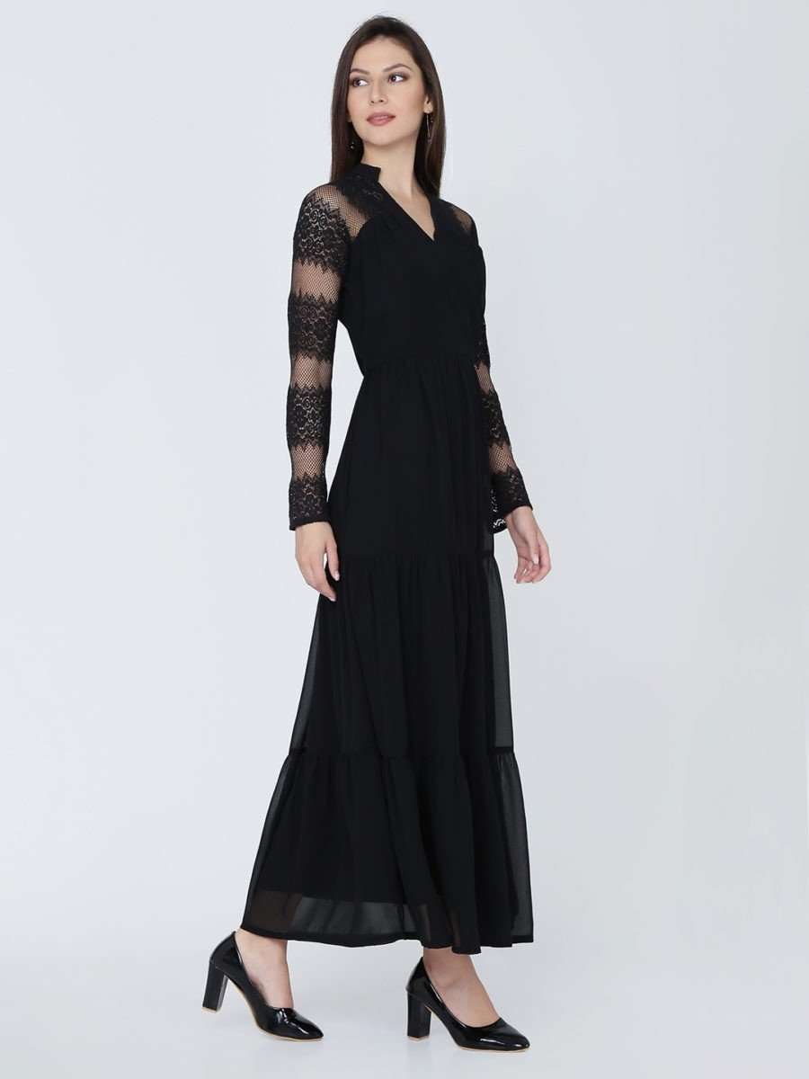 Black Self Design Maxi Dress | eavan